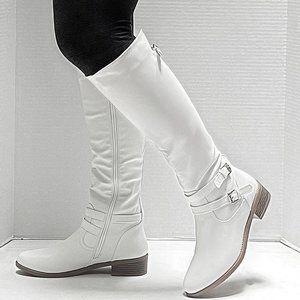 Shoes | New White Buckle Knee High Riding Boots | Poshmark